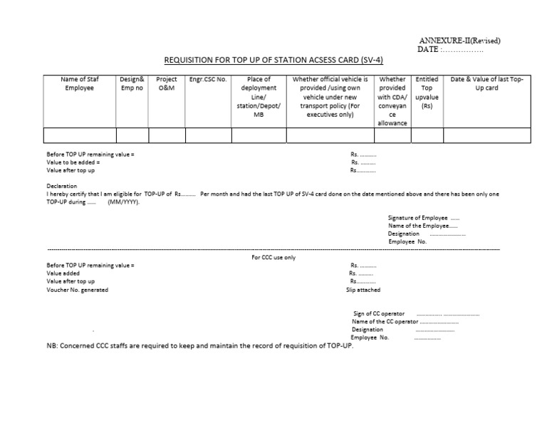SV4 Topup Form | PDF