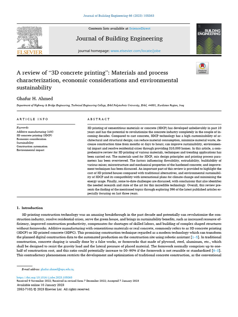 A Review of "3D Concrete Printing" Materials and Process Characterization, Economic ...