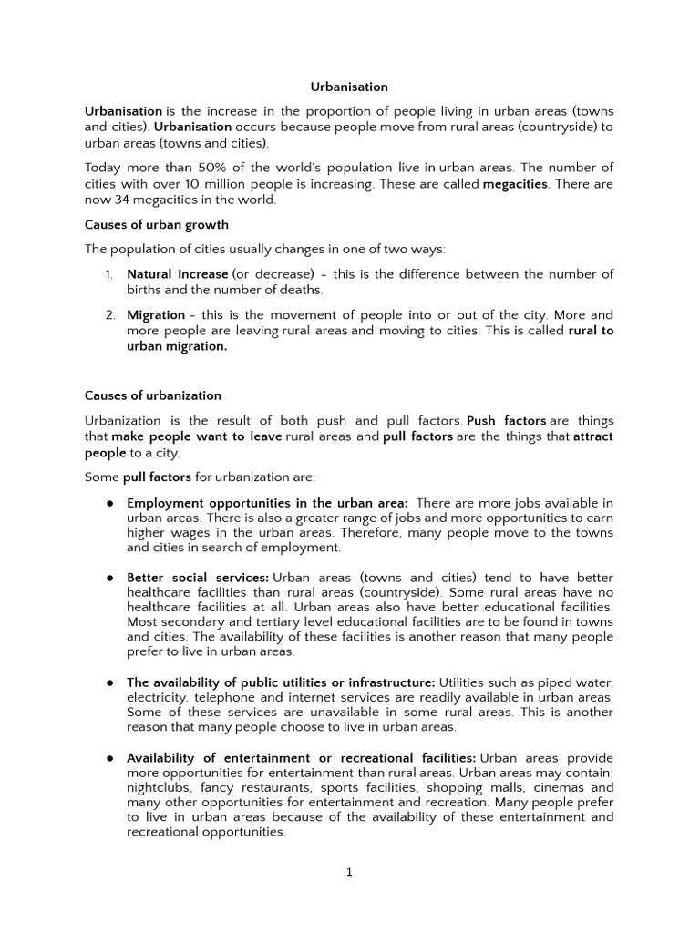 Urbanisation Notes Form 3 | PDF | Urbanization | Human Migration