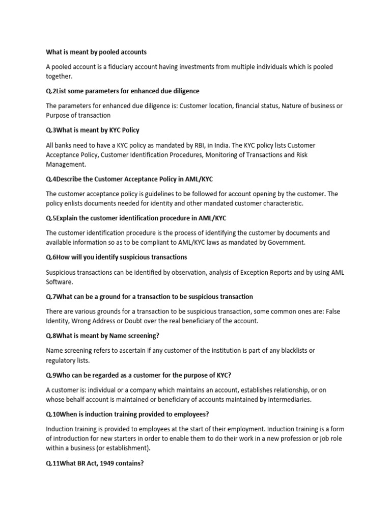 KYC Questions | PDF | Money Laundering | Business