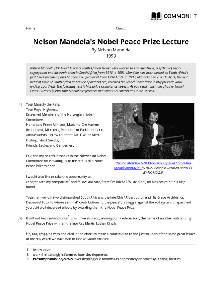 Mandela's Nobel Peace Prize Lecture | PDF | Nelson Mandela | Apartheid