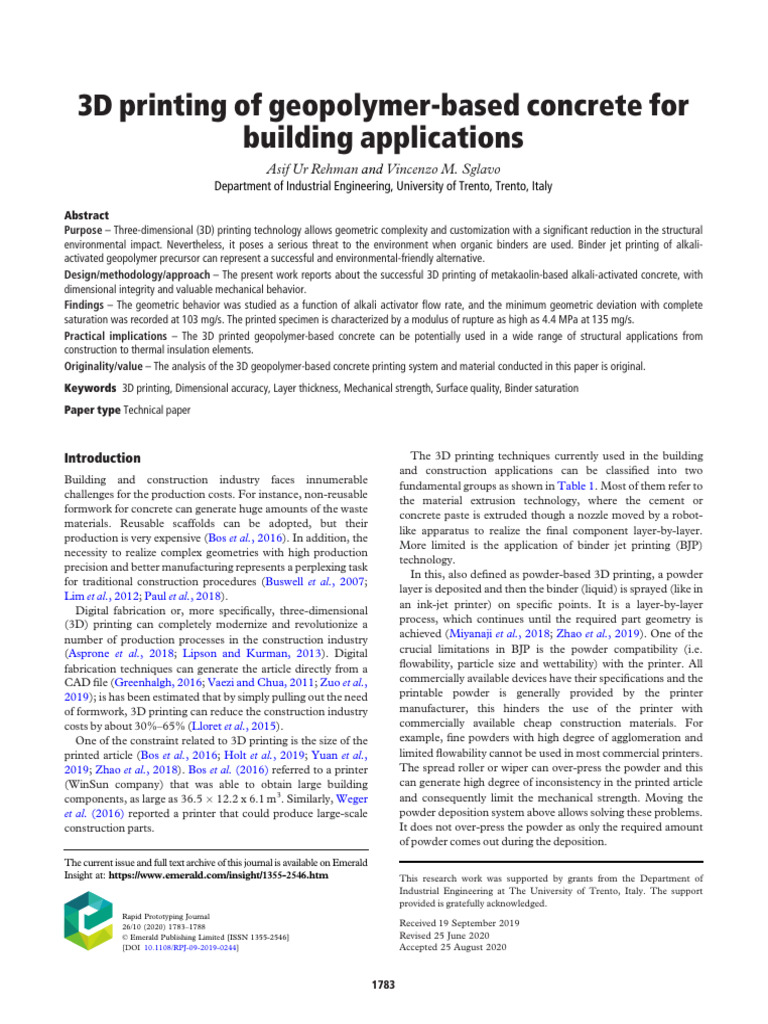 3D Printing of Geopolymer-Based Concrete For Building Applications ...