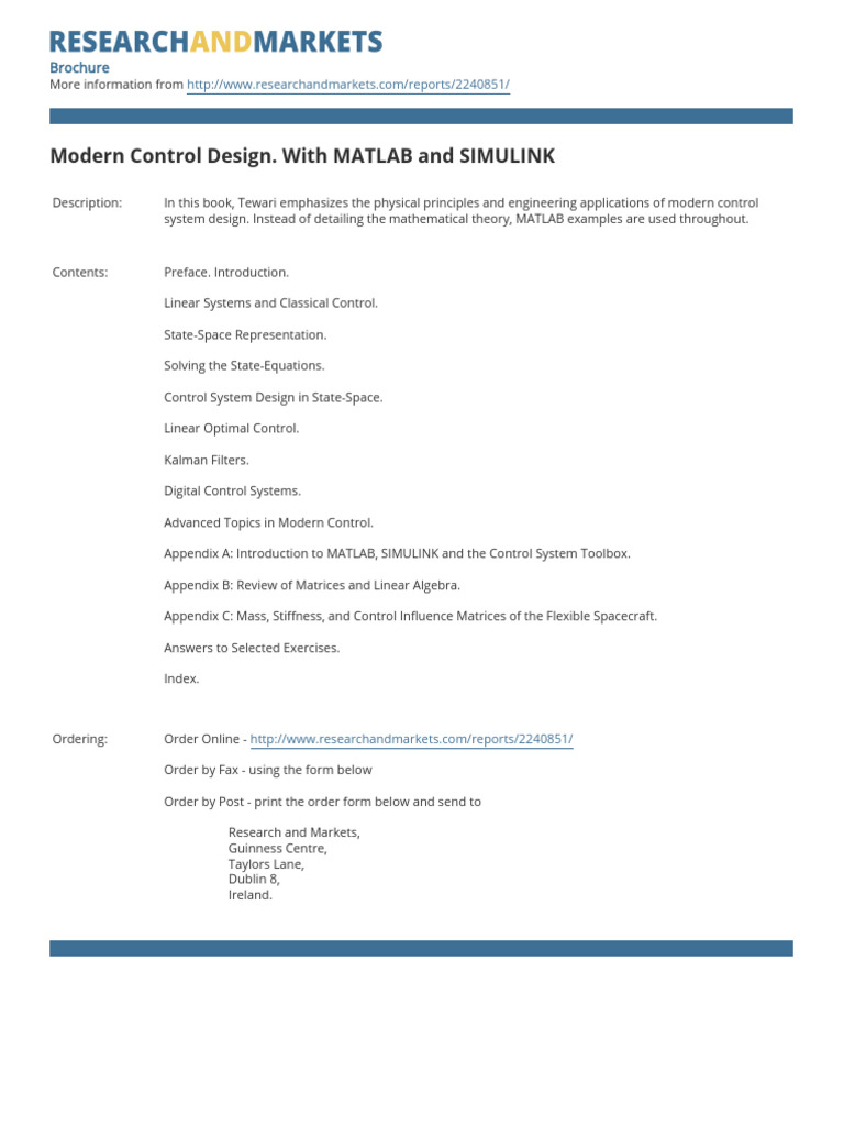 Modern Control Design With Matlab and Simulink | PDF | Matlab | Computing