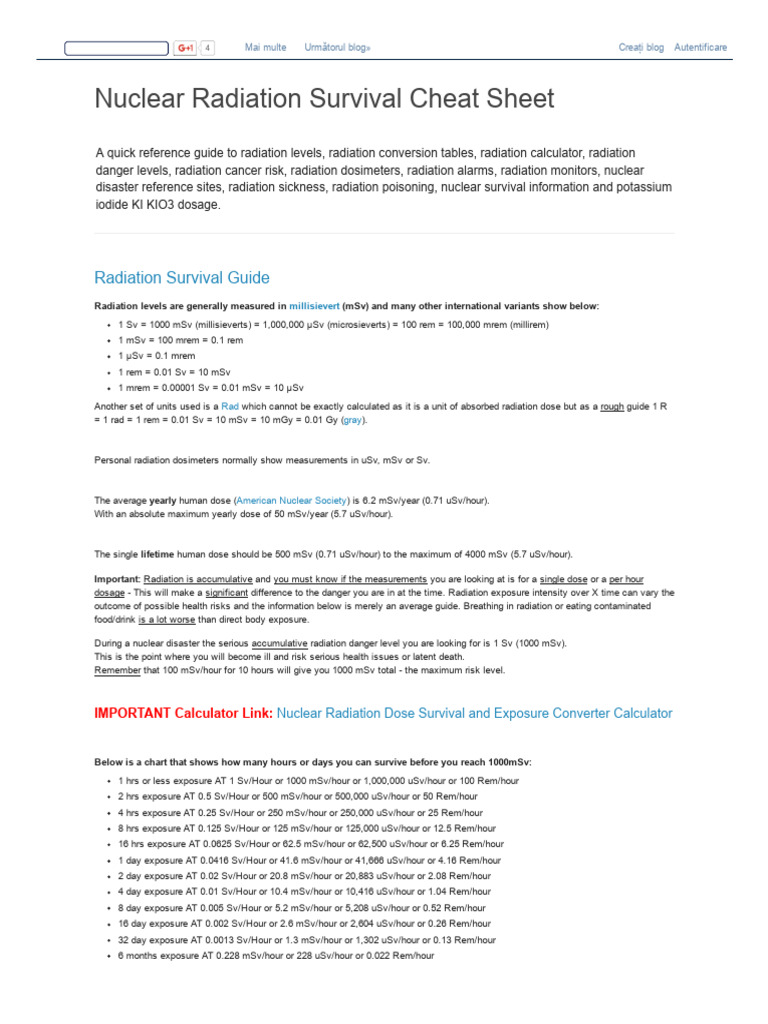 Radiation Survival Cheat Sheet | PDF | Acute Radiation Syndrome ...
