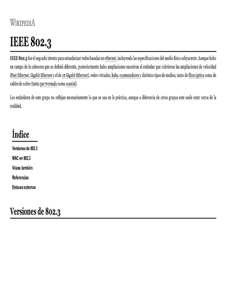 IEEE 802.3 - Wikipedia, La Enciclopedia Libre | PDF
