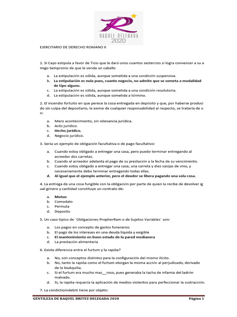 Ejercitario 2 Romano Ii - Un | PDF | Pagos | Ley común
