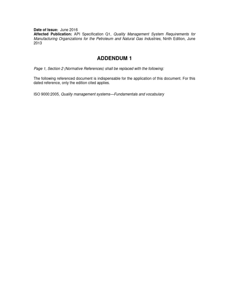 API Q1 Addendum: ISO 9000 Update | PDF | Science & Mathematics
