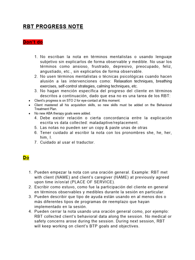 Guía para Notas de Progreso RBT | PDF