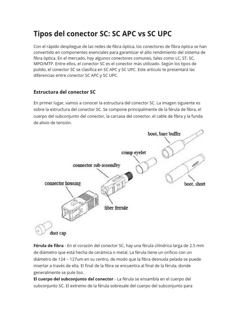 Tipos Del Conector SC | PDF | Conector eléctrico | Fibra óptica