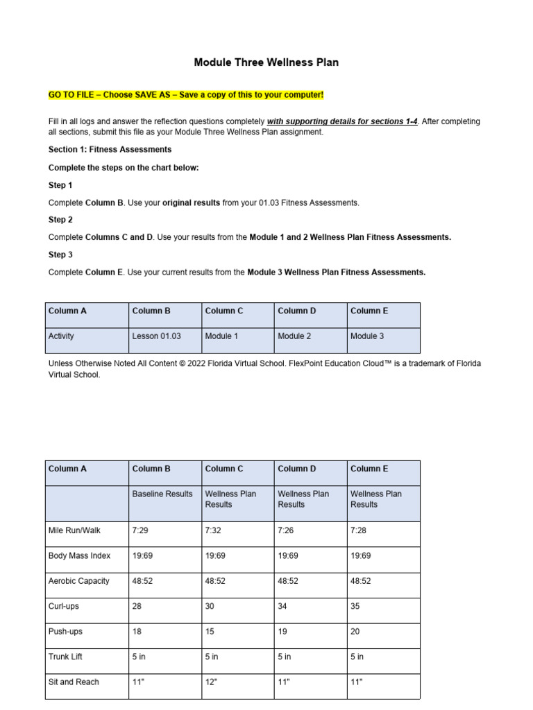 Module Three Wellness Plan | PDF | Physical Fitness | Flexibility (Anatomy)