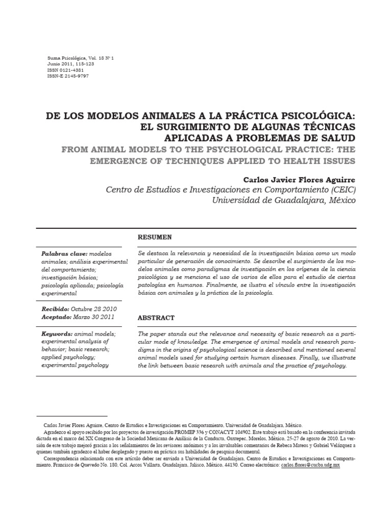 De Los Modelos Animales A La Práctica Ps | PDF | Sicología | Conceptos psicologicos