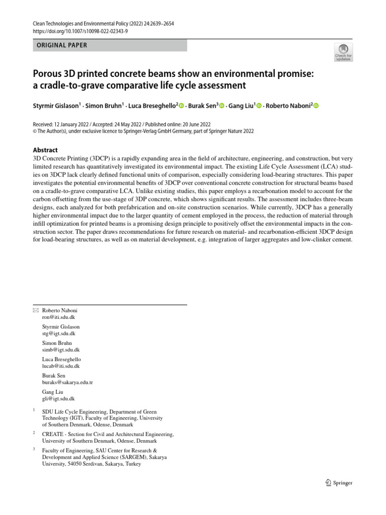 Porous 3D Printed Concrete Beams Show An Environmental Promise A Cradle ...