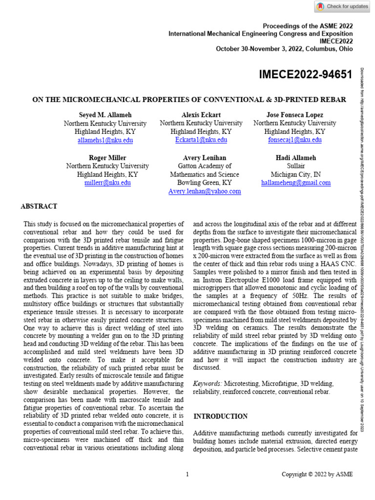 On The Micromechanical Properties of Conventional & 3d-Printed Rebar | PDF | Fatigue (Material ...