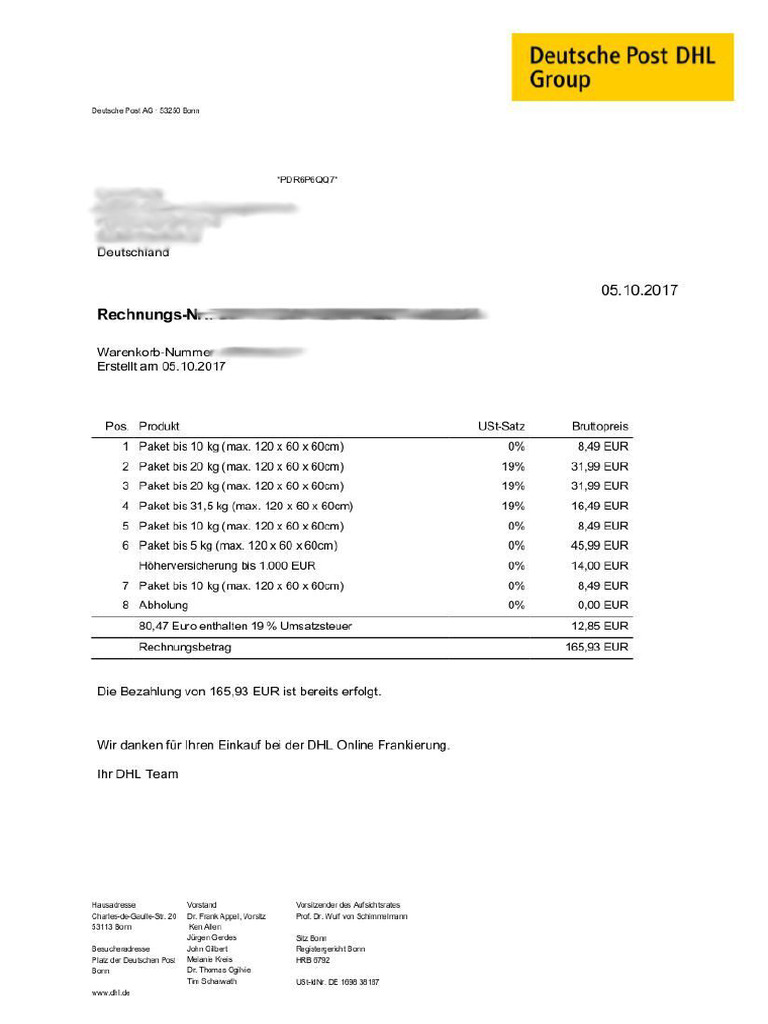 DHL-Rechnung-BSP | PDF