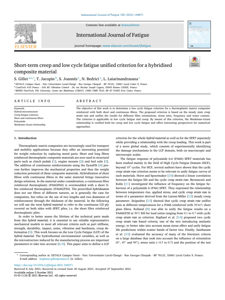 Short Term Creep And Lcf Unified Criterion For A Hybridised Composite