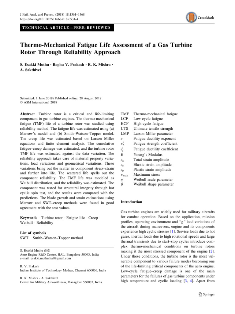 TM Fatigue Life Assessment of GT Rotor Through Reliability | Download Free PDF | Fatigue ...