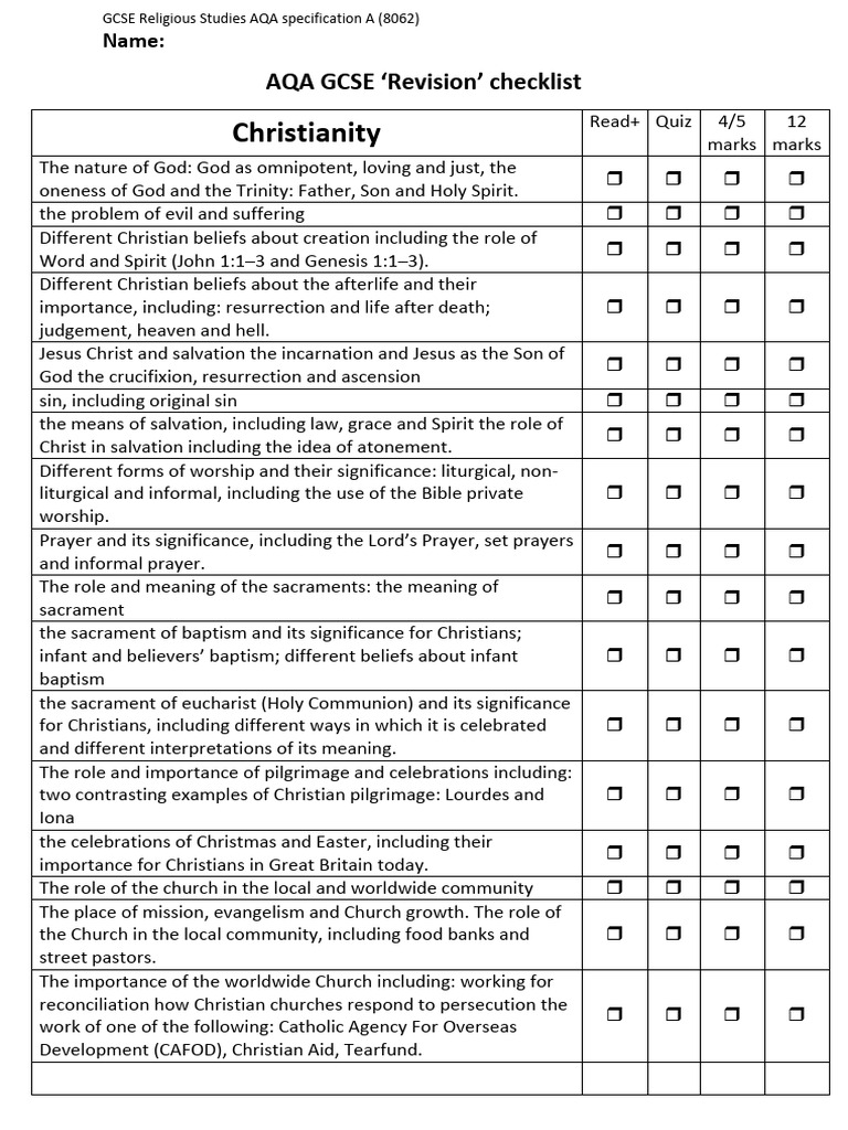 GCSE RAG Checklist For Revision | PDF | Sacraments | Baptism GCSE RAG Checklist For Revision | PDF | Sacraments | Baptism