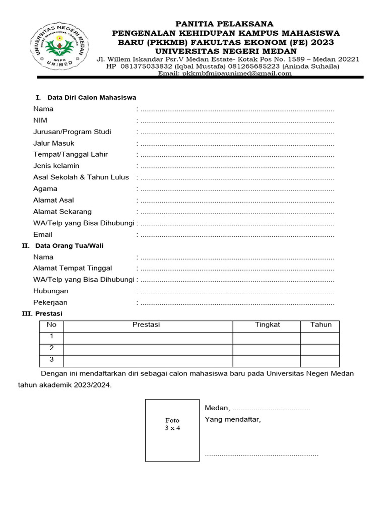 Formulir Maba PKKMB Fe 2023 | PDF