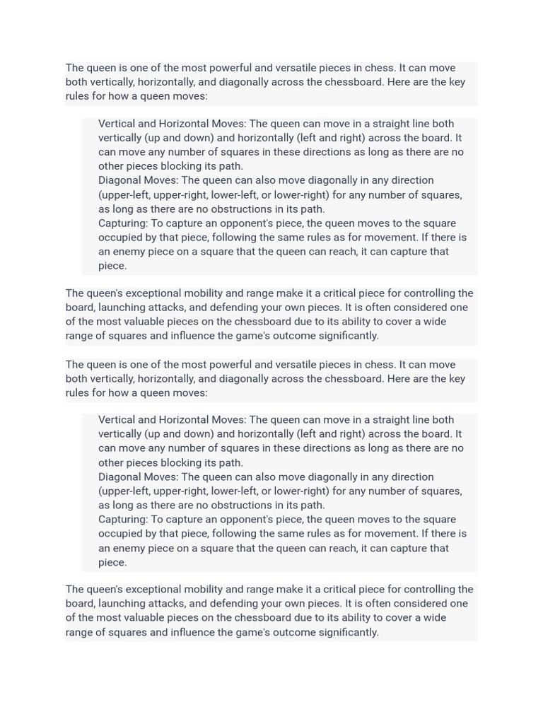 Queen Moves Chess | PDF | Chess | Abstract Strategy Games