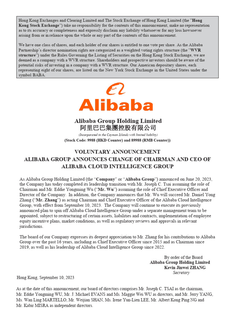 Alibaba Group Announces Change of Chairman and CEO of Alibaba Cloud ...