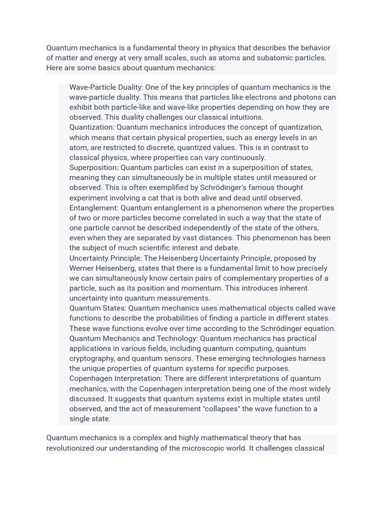 Basics Quantum Mechanics | PDF | Quantum Mechanics | Uncertainty Principle