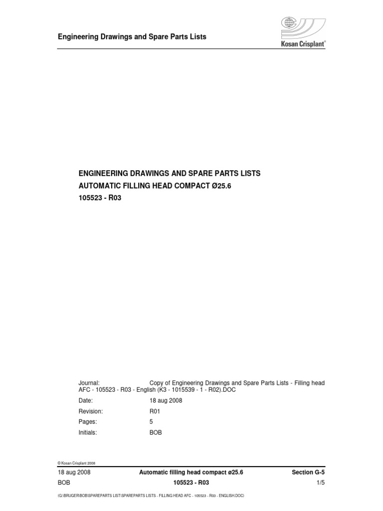 Engineering Drawings and Spare Parts Lists - Filling Head AFC - 105523 ...