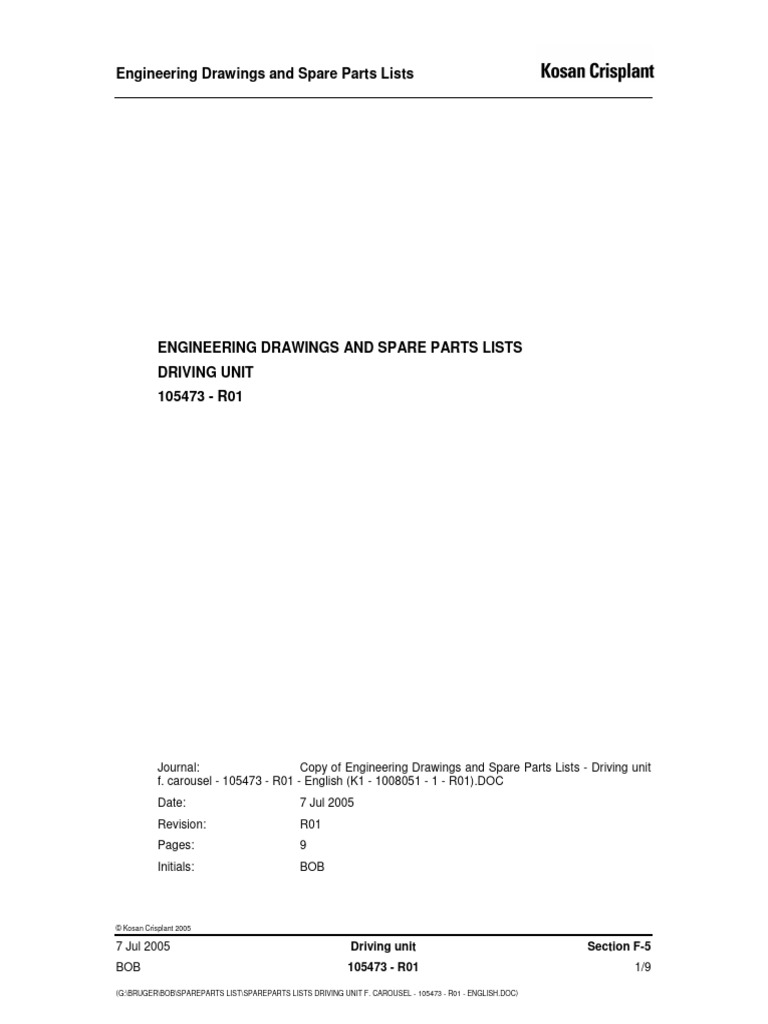 Engineering Drawings and Spare Parts Lists - Driving Unit F. Carousel ...