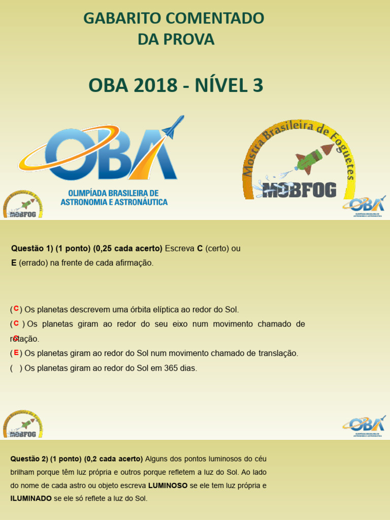 Prova Nível 3 Da Xxi Oba de 2018 - Gabarito - Power Point | PDF ...