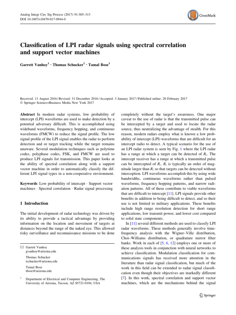 Modulacao Classification Of Lpi Radar Signals Using Spectral Correlation Pdf Support Vector