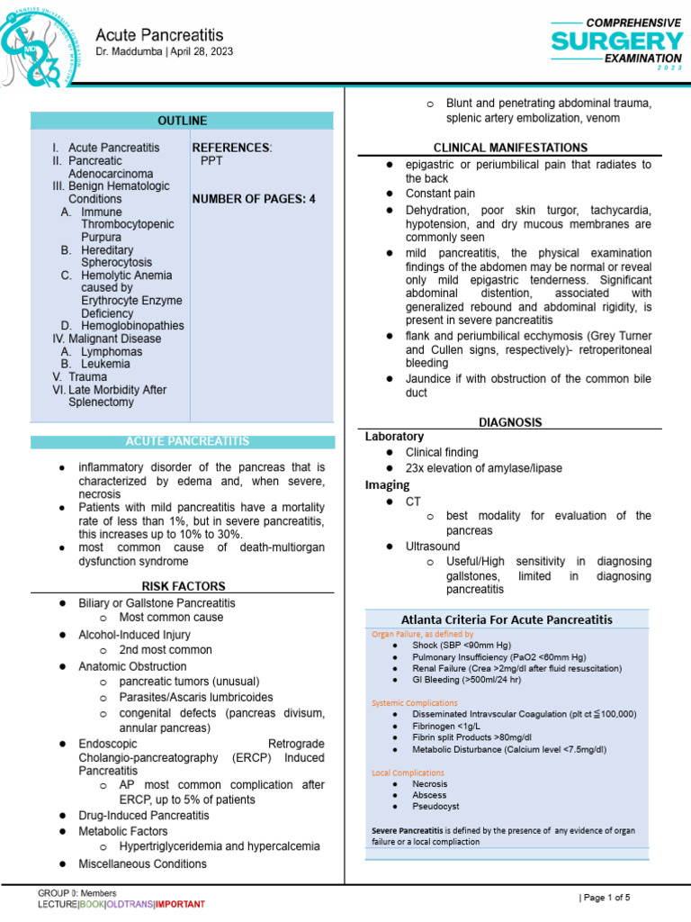 Acute Pancreatitis | PDF | Pancreatic Cancer | Spleen