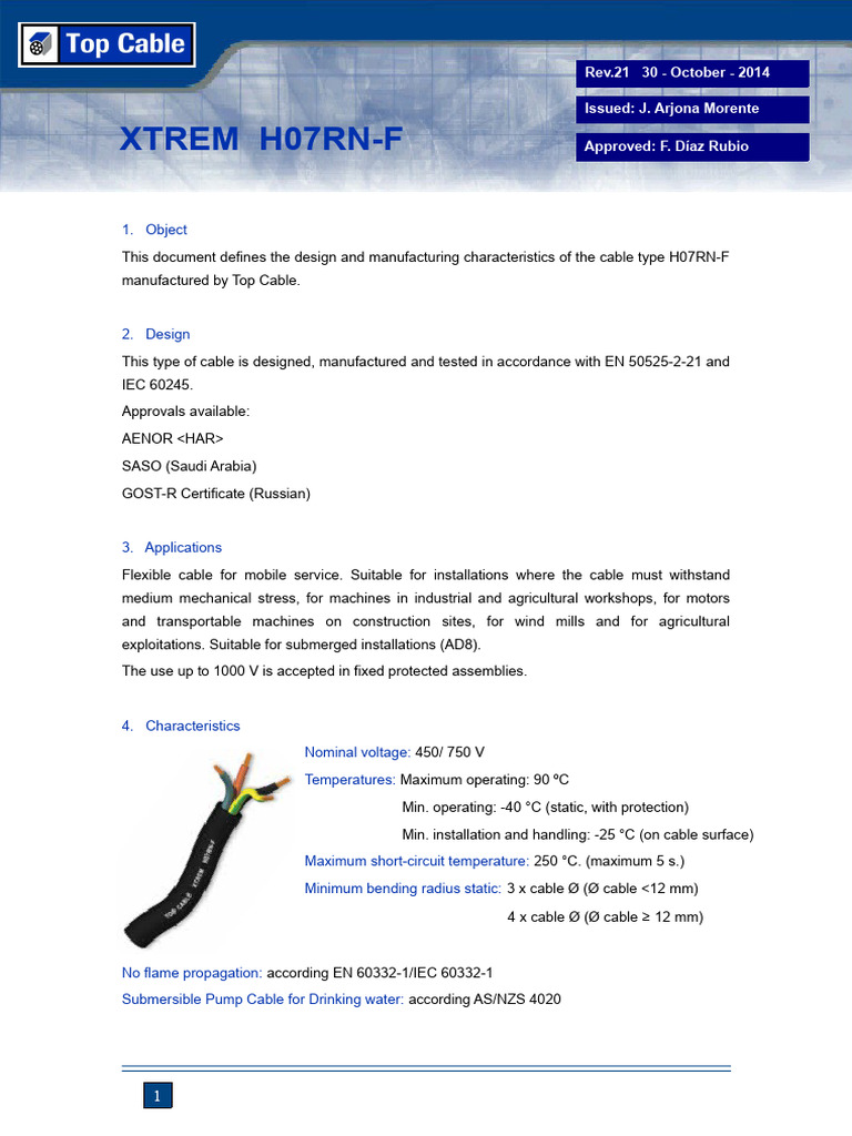 H07RN-F Eng - Rev21 | PDF | Mechanical Engineering | Electricity