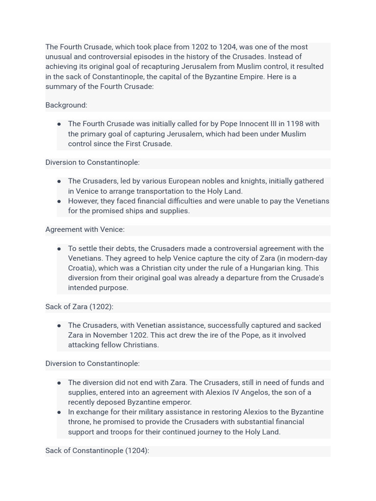 Summary of The Fourth Crusade | PDF | Crusades | Byzantine Empire