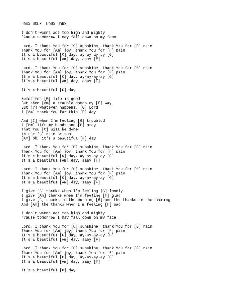 Beautiful Day Lyrics & Chords | PDF