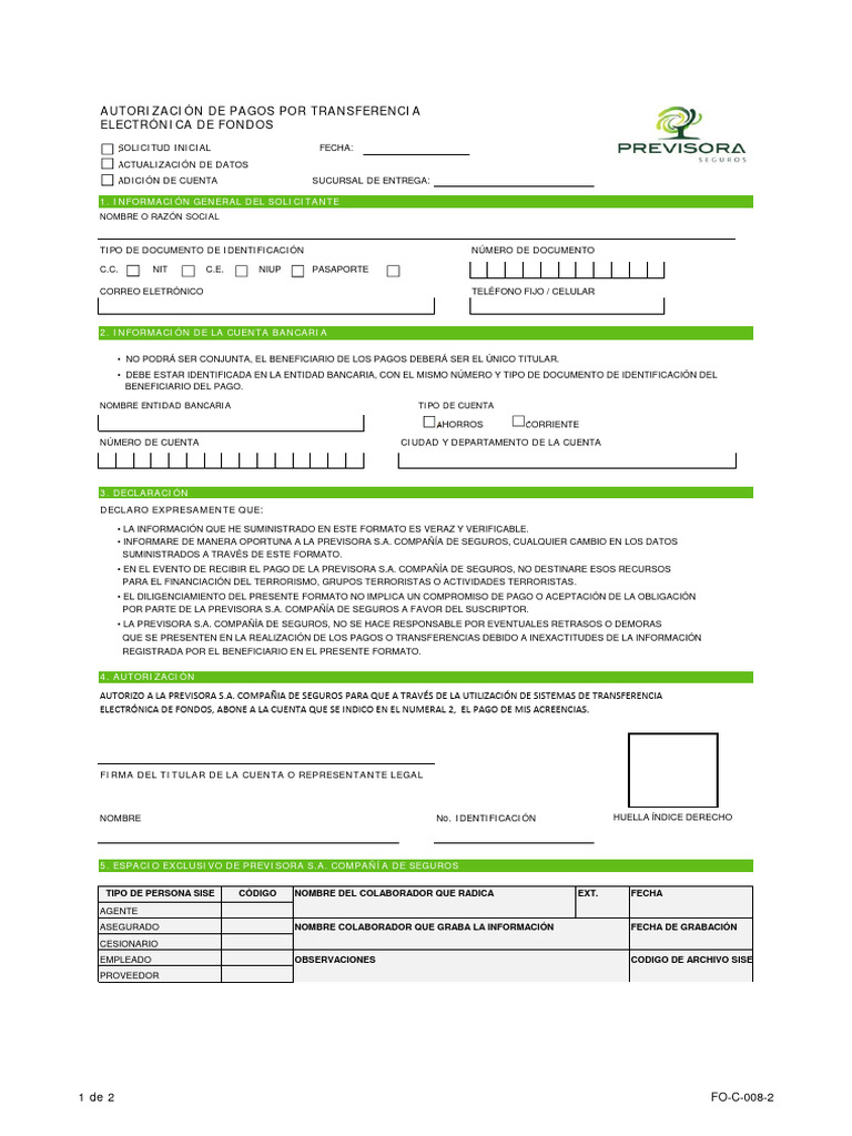 Fo-C-008-201 Previsora Autorizacion de Pagos | PDF