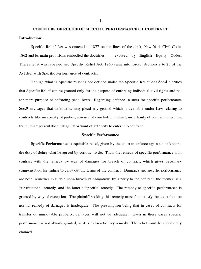 1-Contours of Relief of Specific Performance of Contracts by ACB, Court ...