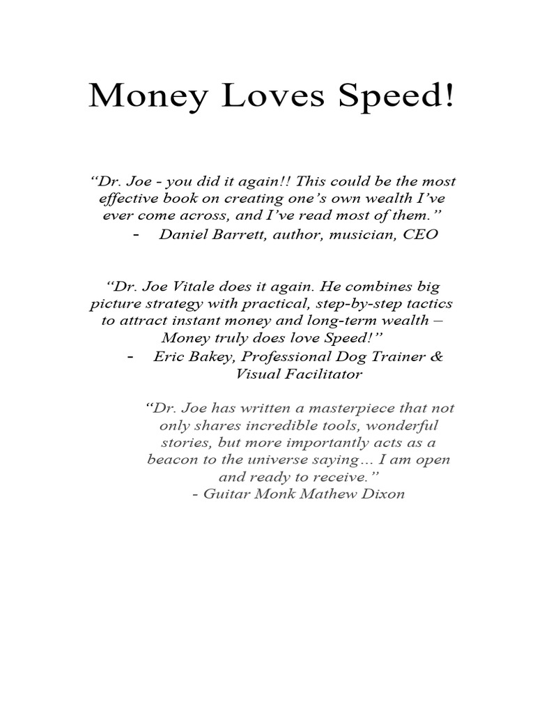 Joe Vitale Money+Loves+Speed+Book | PDF | Emotional Freedom Techniques ...