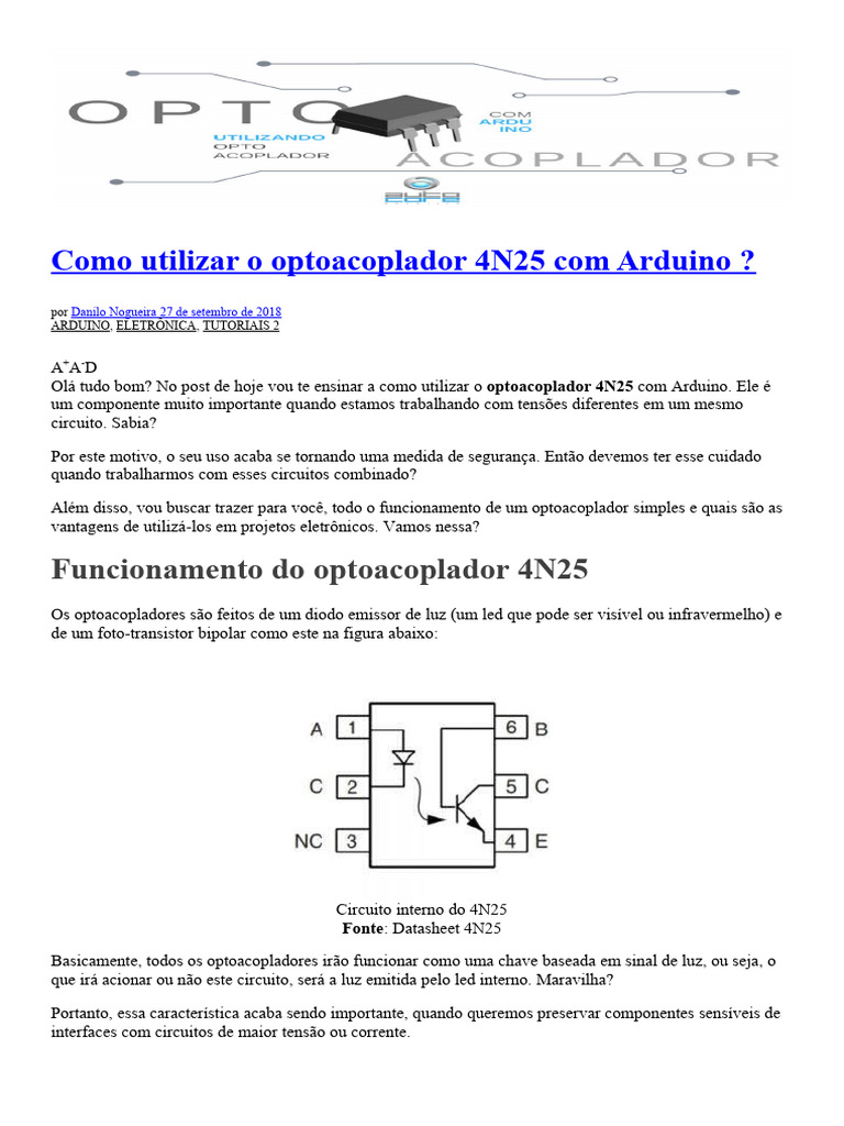 Como Utilizar o Optoacoplador 4N25 Com Arduino | PDF | Rede elétrica | Arduino