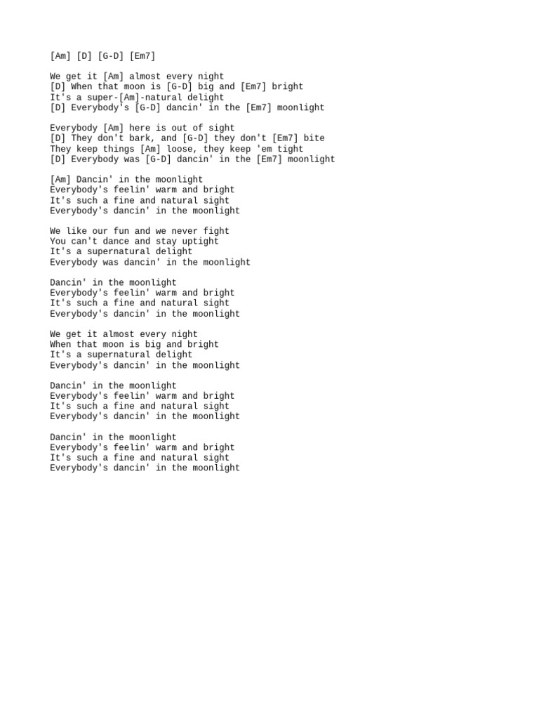 Dancing in the Moonlight Lyrics | PDF