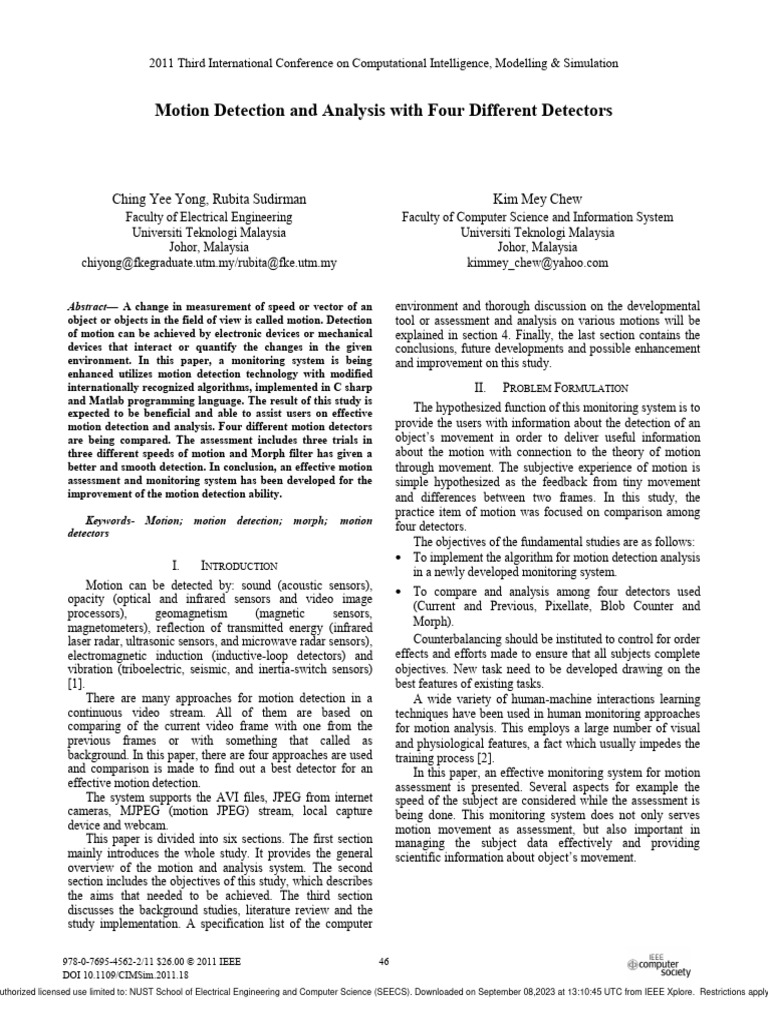 Motion Detection Analysis: Four Detectors | PDF | Computing