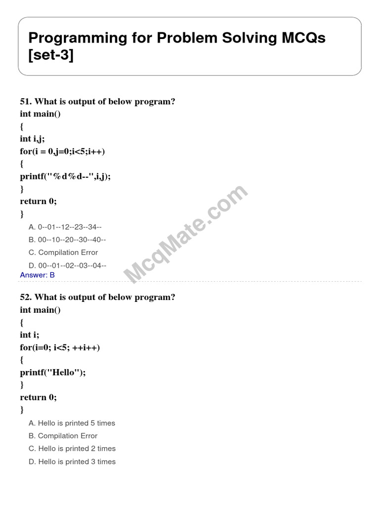 Programming For Problem Solving Set 3 Pdf Theoretical Computer Science Computer Programming 