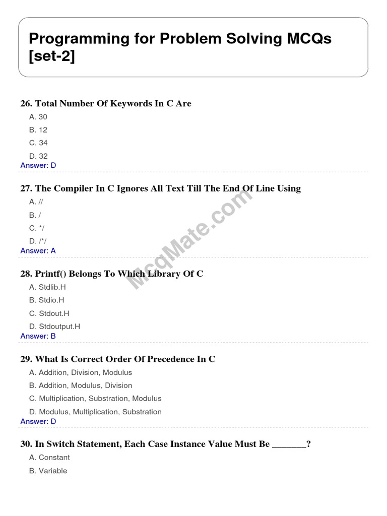 Programming For Problem Solving Set 2 Pdf Control Flow Software 9251