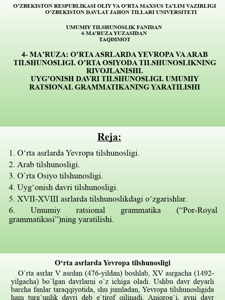 O'zbekiston Davlat Jahon Tillari Universiteti Ilmiy Ish Asoslari | PDF