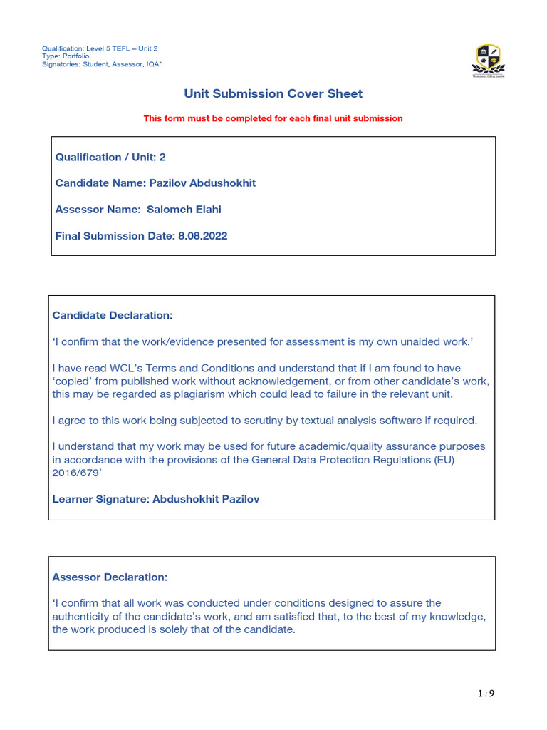 TEFL-TESOL. Unit 2. Assignment | PDF | Part Of Speech | Grammatical Number TEFL-TESOL. Unit 2. Assignment | PDF | Part Of Speech | Grammatical Number