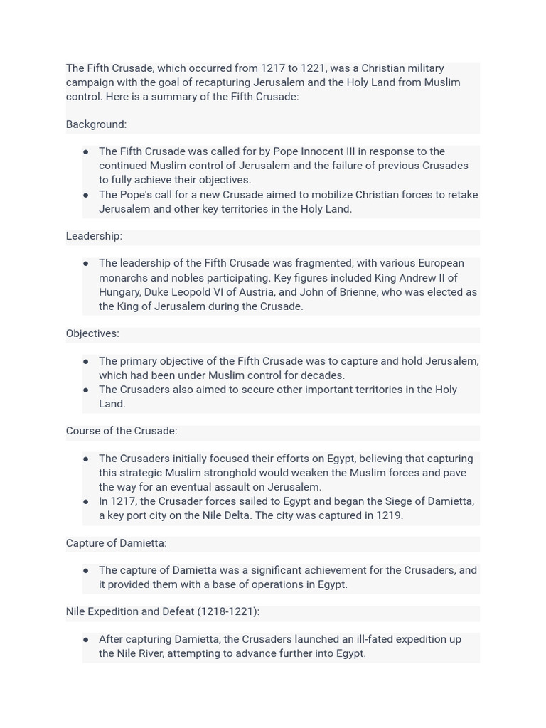 Summary of The Fifth Crusade | PDF | Crusades | Conflicts