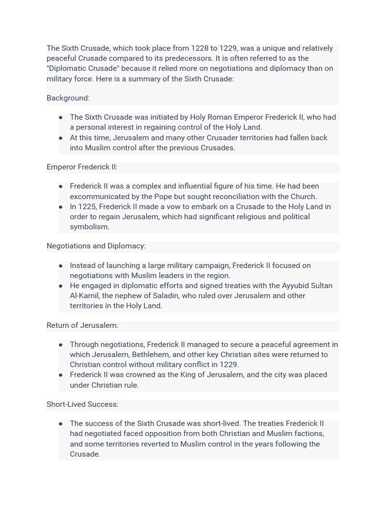 Summary of The Sixth Crusade | PDF | Crusades | Christendom