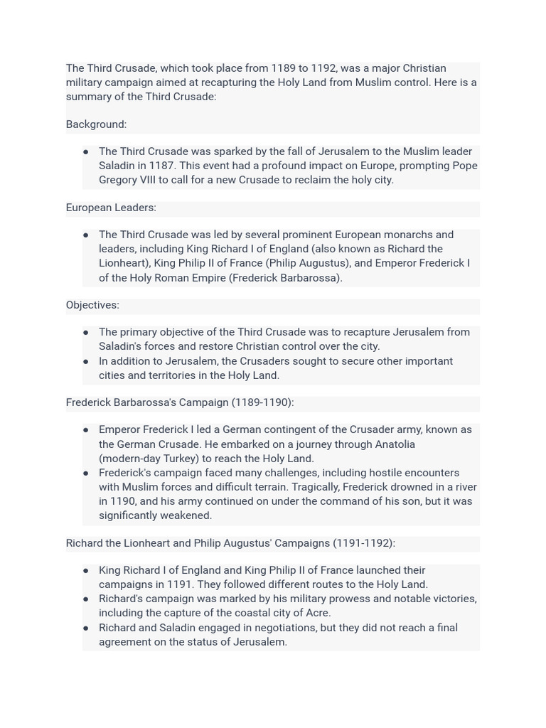 Summary of The Third Crusade | PDF | Crusades | Richard I Of England
