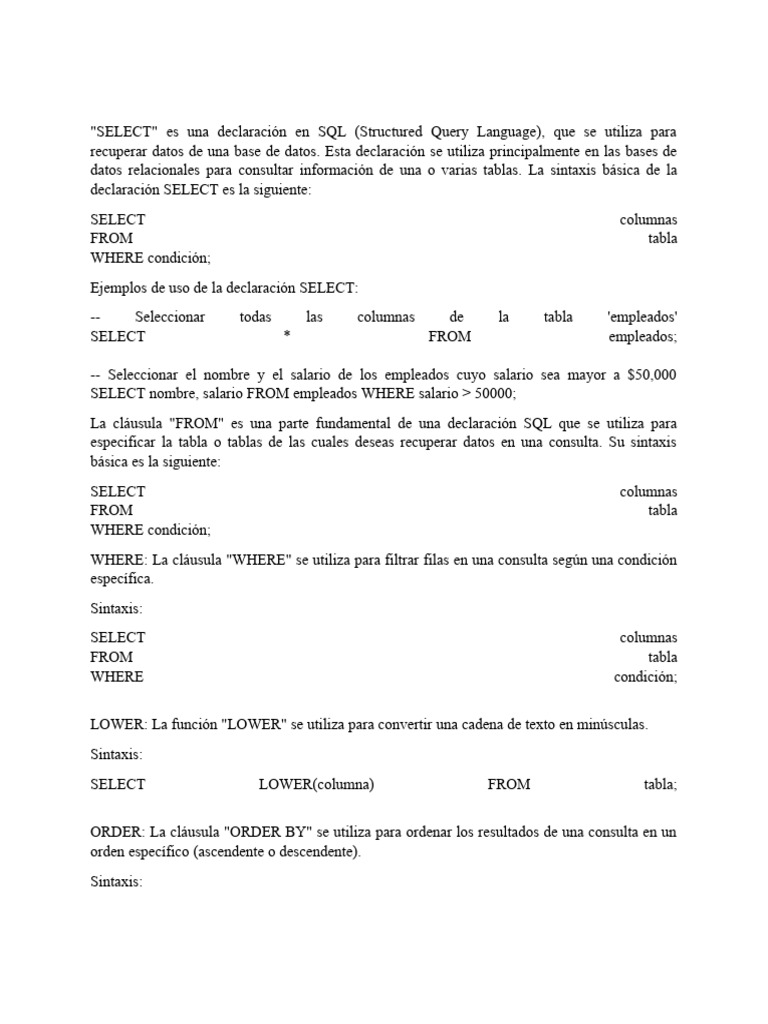 Tarea 6. - Palabras Reservadas SQL | PDF | SQL | Software de gestión de datos