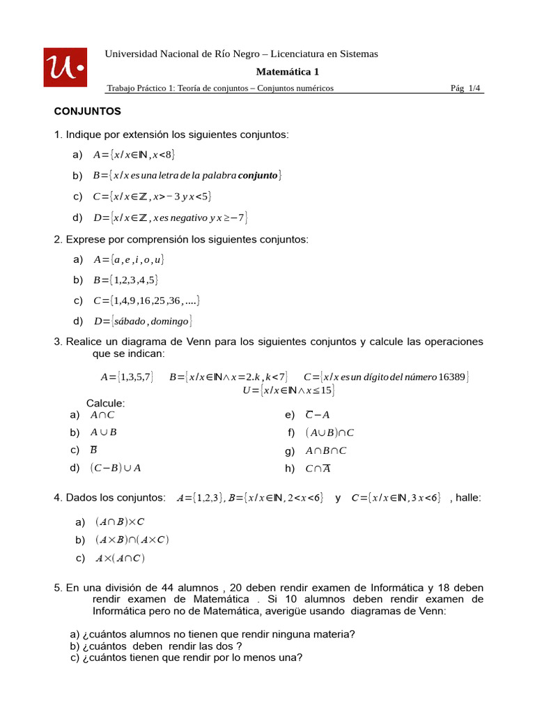 PRACTICA - 1 - Teoria de Conjuntos y Conjuntos - Numericos | PDF | Matemáticas | Aritmética