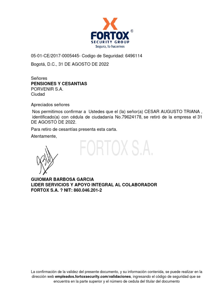 Carta Cesantias | PDF