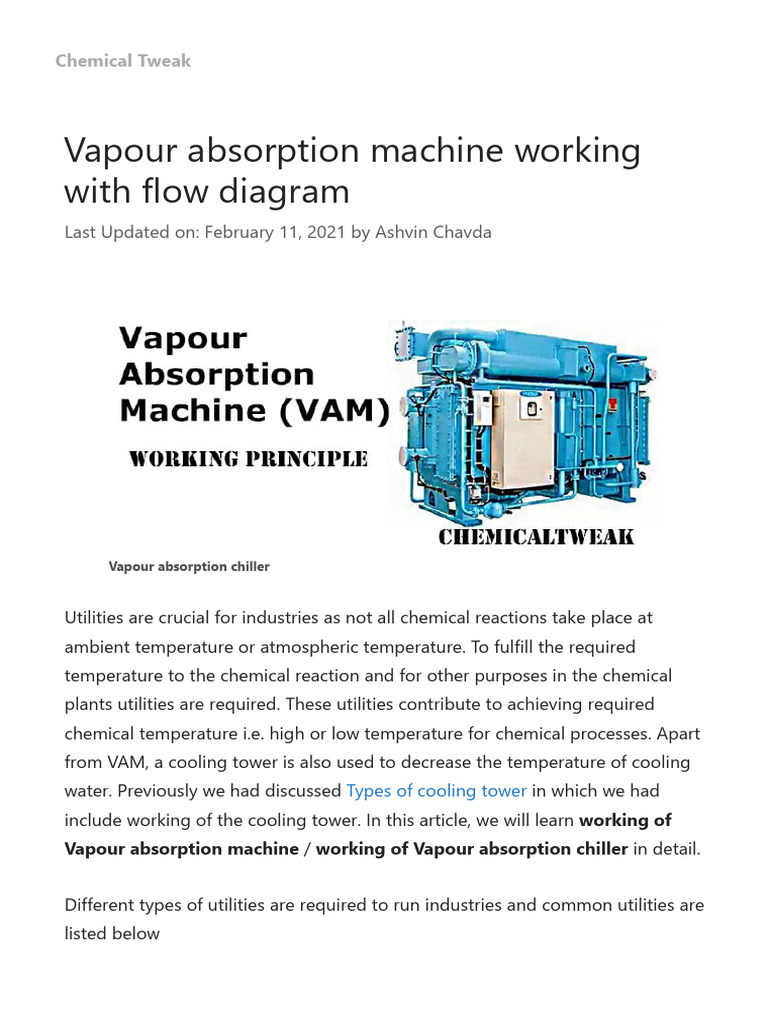 Vapour Absorption Chiller (VAM) - Working Principle in Detail | PDF ...